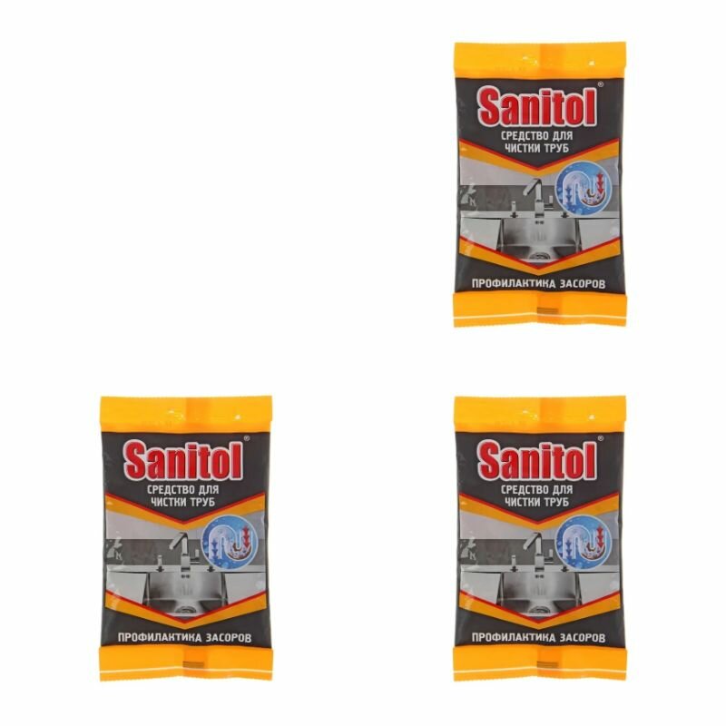 Selena Sanitol Антизасор для прочистки труб, 90 г, 3 штуки