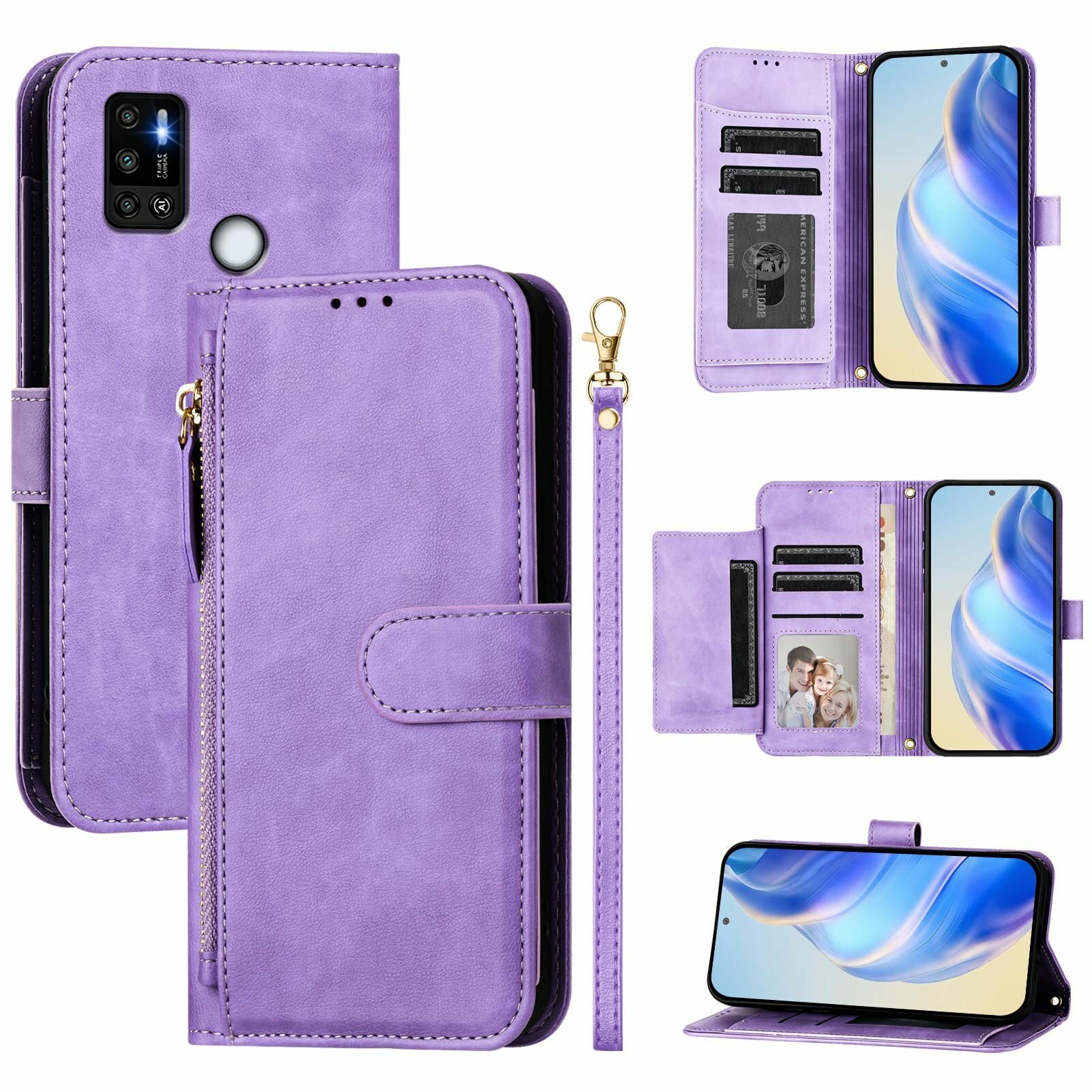 Чехол-книжка для Tecno Pouvoir 4 и LC7 и LC7S и Pouvoir 4 Pro и LC8 с кошельком на молнии. Мягкий силикон, полная защита, ударостойкий, беспроводная зарядка