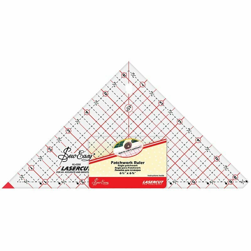 Линейка-треугольник HEMLINE SewEasy, с углом 90°, градация в дюймах, 6,5х6,8", прозрачная с красно-черной разметкой