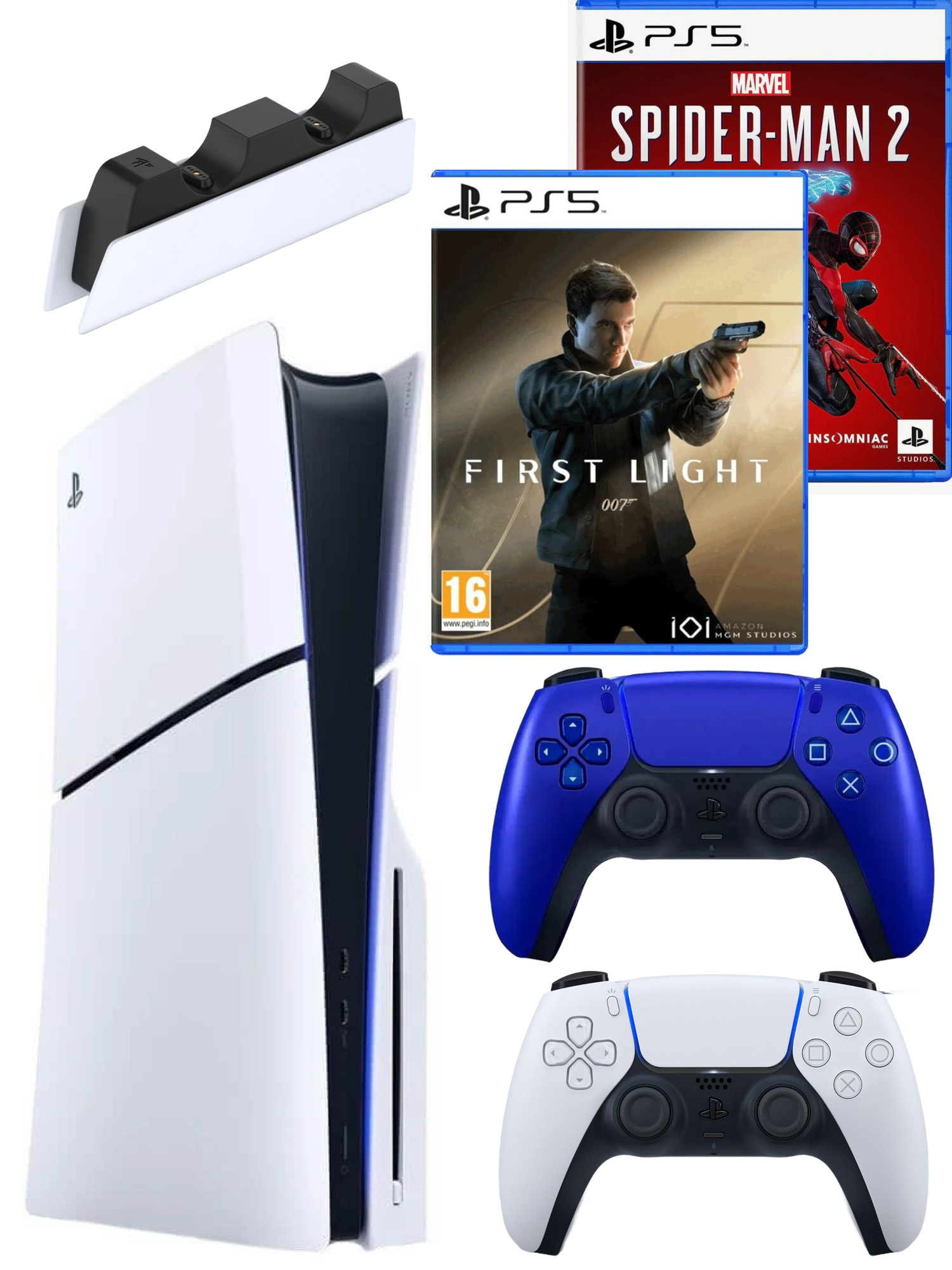 Игровая приставка Sony PS 5 Slim, 1ТБ(с дисководом)+2-ой геймпад+Зарядная станция+2 игры (First Light 007; Spider-Man 2)
