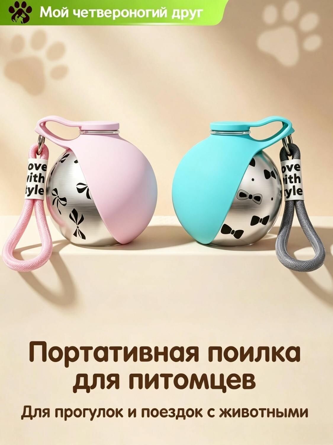 Дорожная складная поилка 285 мл для животных, портативная бутылка с чашей, для прогулок и поездок, для собак и кошек