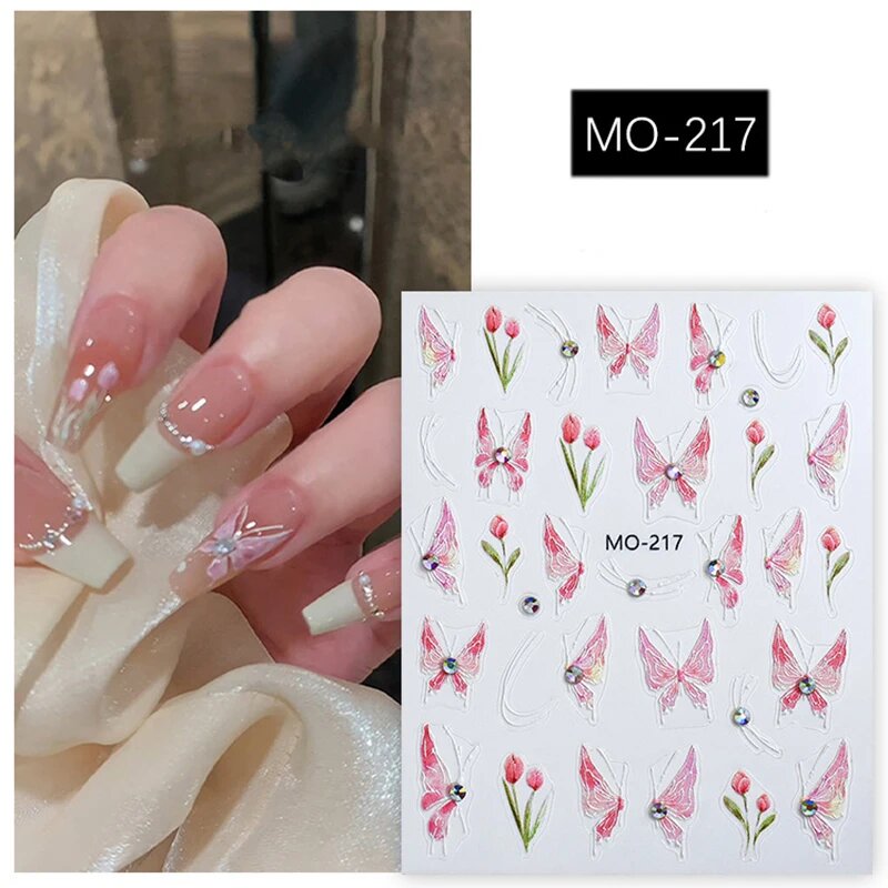 Объемные наклейки для ногтей Blue Pink Butterfly Розовый, MO217