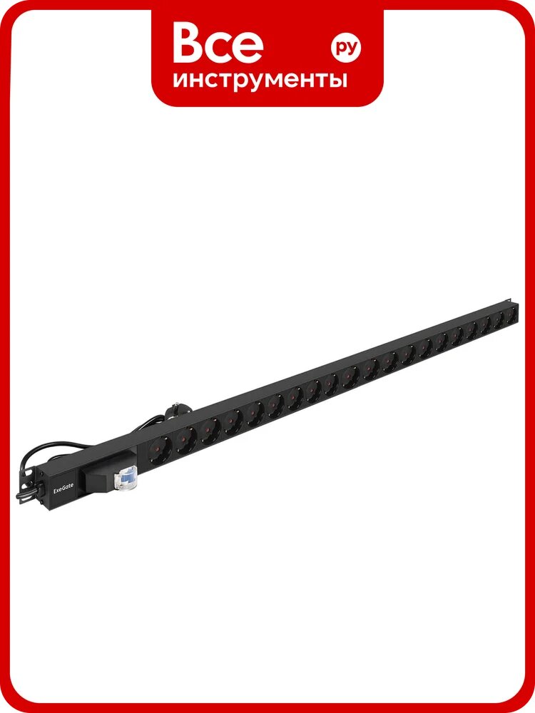 Блок розеток вертикальный ExeGate ServerPro PDU-V201 Al-20S-EU3-1P 19, 1U, Алюминий,20 Schuko, кабель с евровилкой VDE-250V-16A-3*2.5mm2, 2.8 метра, автомат з 296173