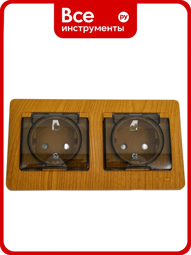 Розетка Systeme Electric Glossa Дуб 2-ая с/з, со шторками, в сборе, IP44 SE GSL000547