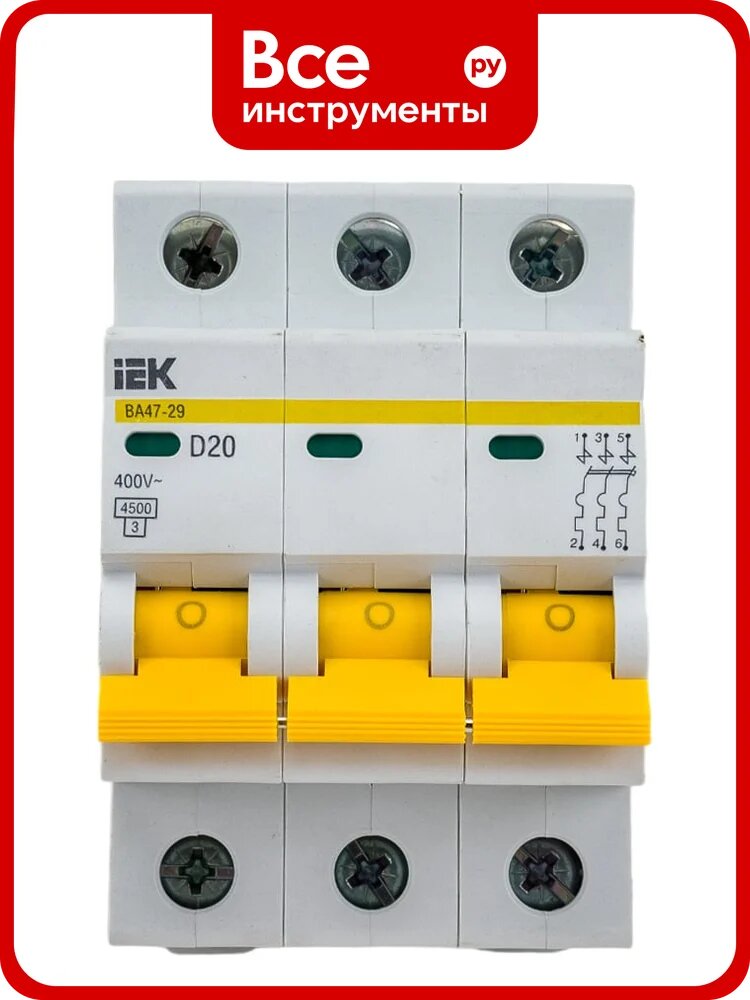 Автоматический выключатель IEK ВА47-29, 3Р, 20А, 4,5кА, х-ка D MVA20-3-020-D