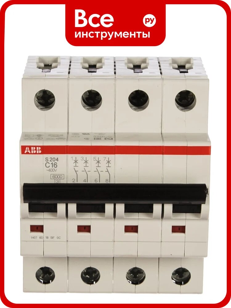 Автоматический выключатель ABB S204 4P 16A 6kA 2CDS254001R0164 модульный тип, термомагнитный расцепитель, защита