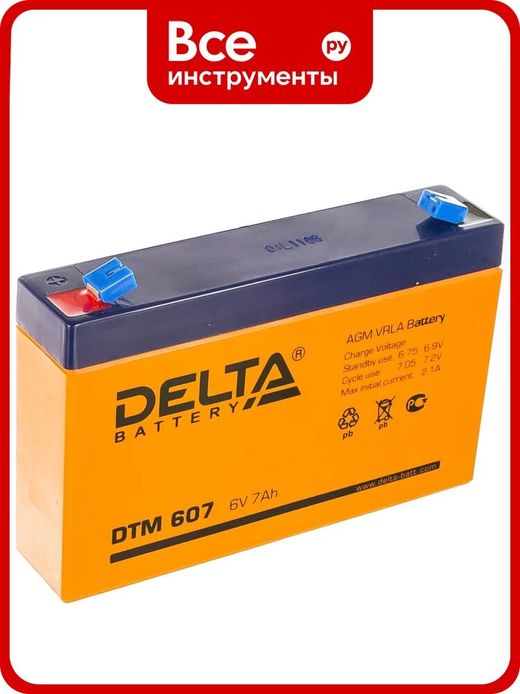 Аккумуляторная батарея Delta DTM 607, для эксплуатации, использования в переносных прямая полярность технология