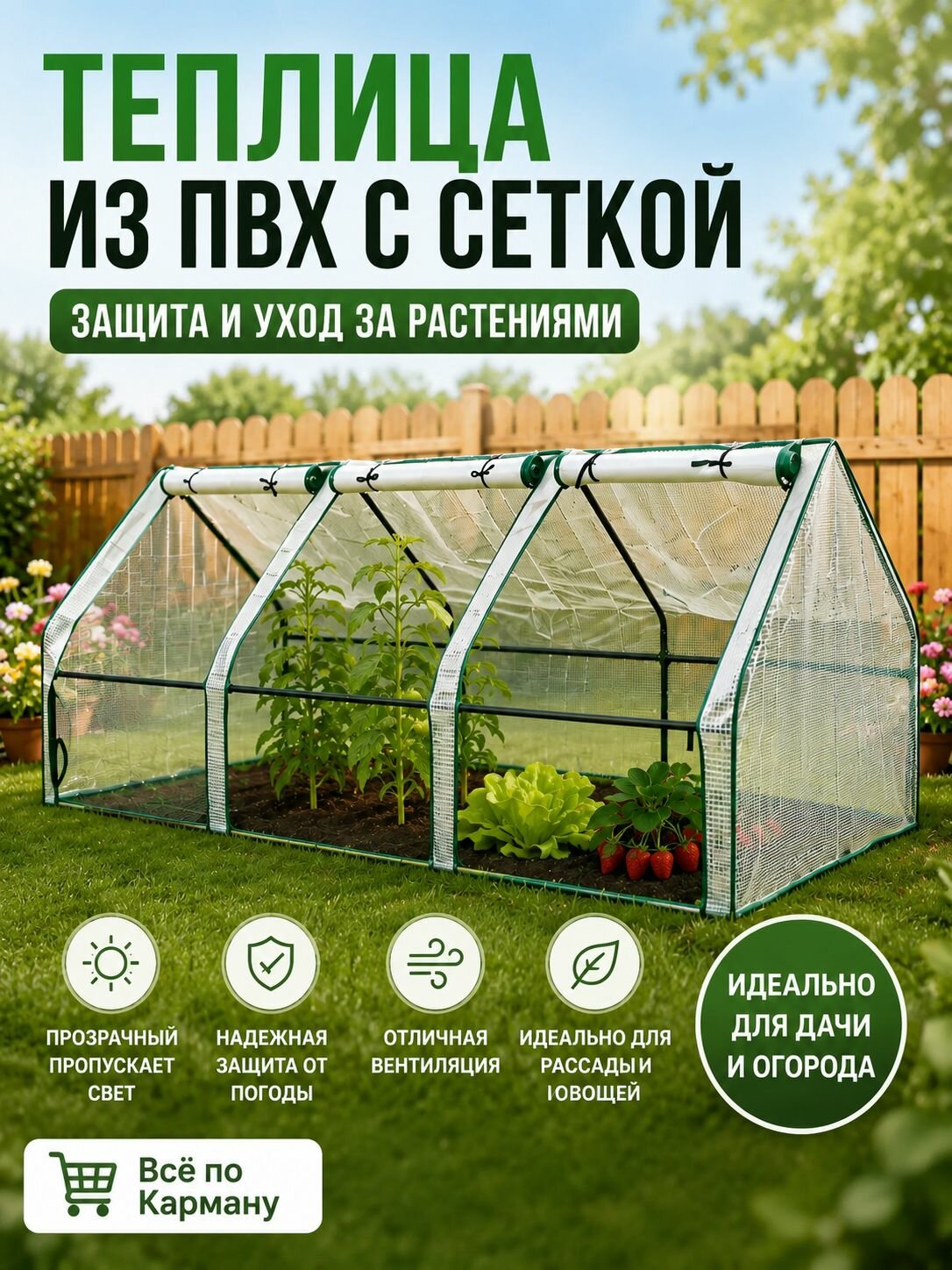 Парник, теплица домиком 2.7х0.9х0.9 м abs пластик