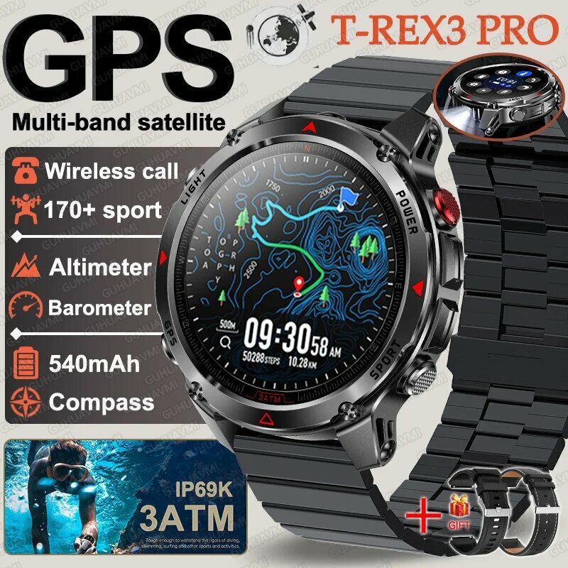 GUHUAVMI T-Rex3 Ultra Military GPS Smart Watch Black Steel B 2A