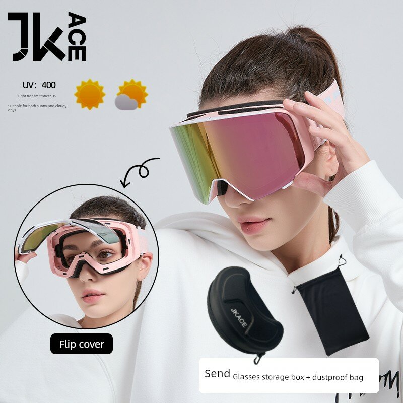 JKACE Магнитная съемная крышка Анти-запотевание Лыжные очки для мужчин и женщин, Пастельный розовый, Двойная линза