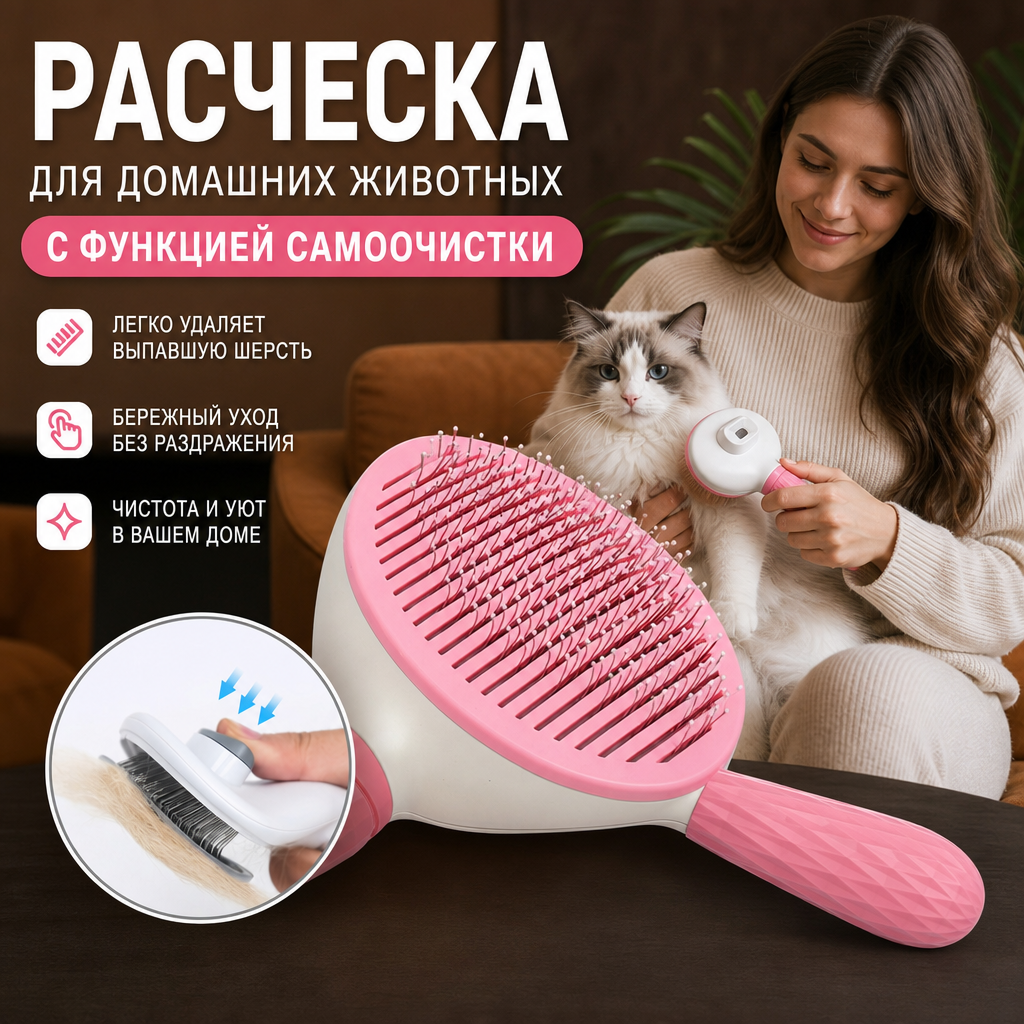 Фурминатор для вычесывания подшерстка собак, розовый, профессиональный уход, удаление подшерстка