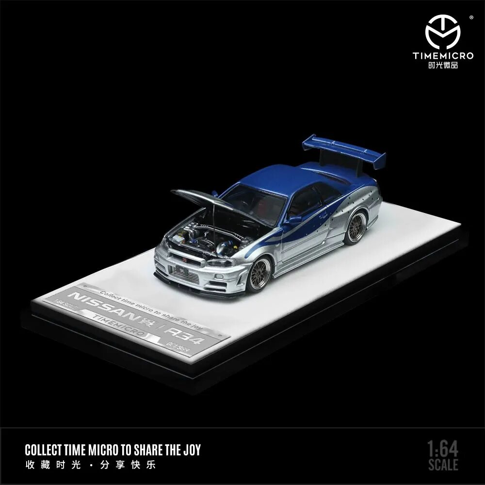 Машинка Time Micro 1:64 Nissan Gtr34 blue latte BBS Die-cast Alloy Car Model Collection Toy Gift