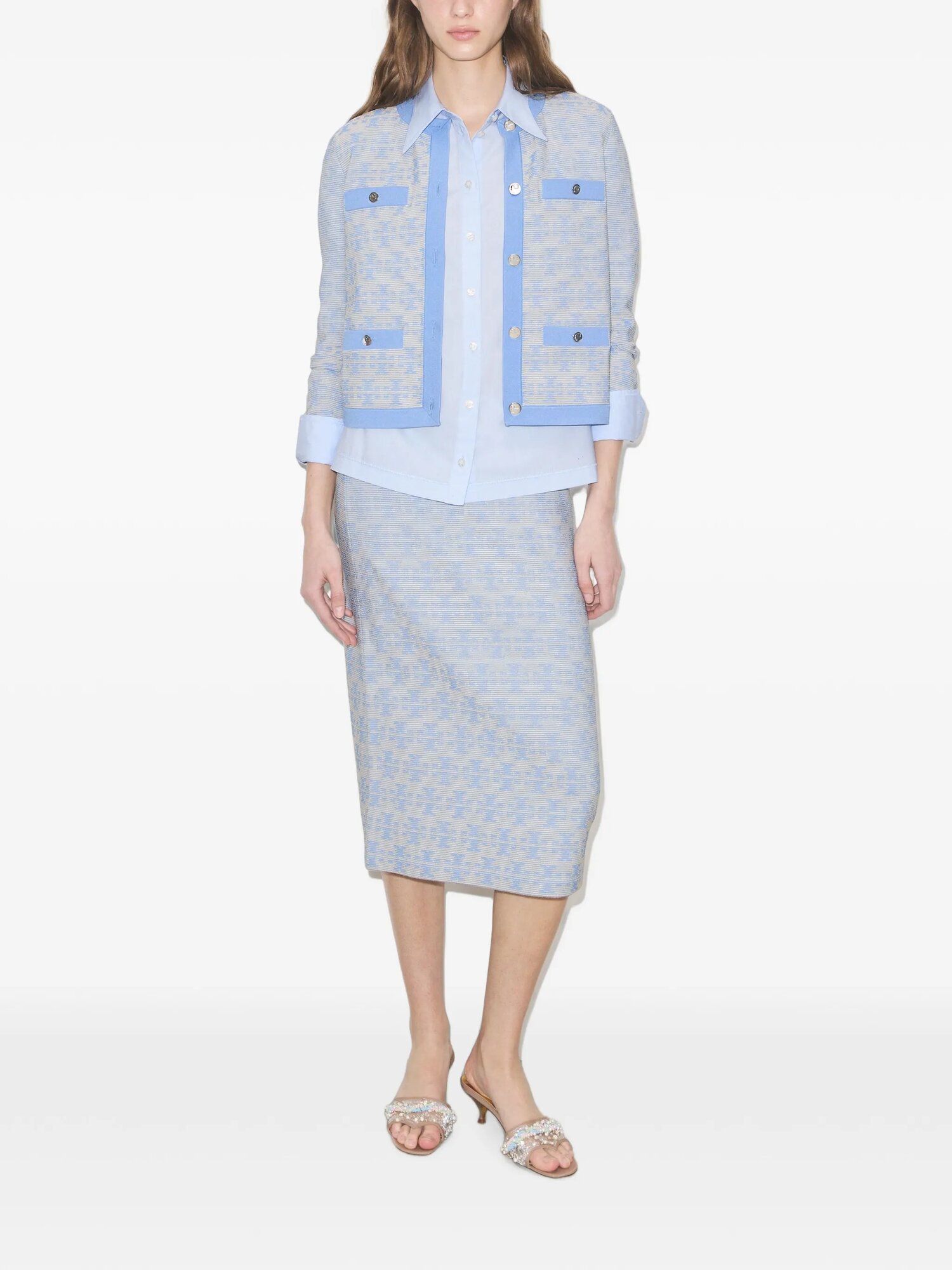 Кардиган Tory Burch Kendra monogram-pattern cardigan, размер 34-36, Синий принт — фото 1