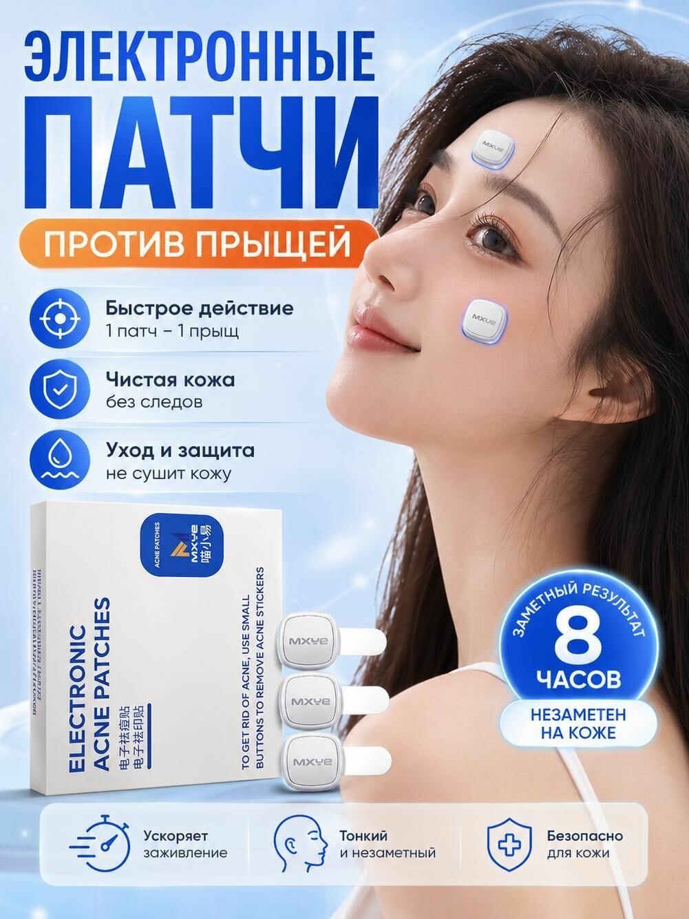 Электронные пластыри от прыщей с красно-синим светотерапевтическим эффектом для быстрого уменьшения угрей
