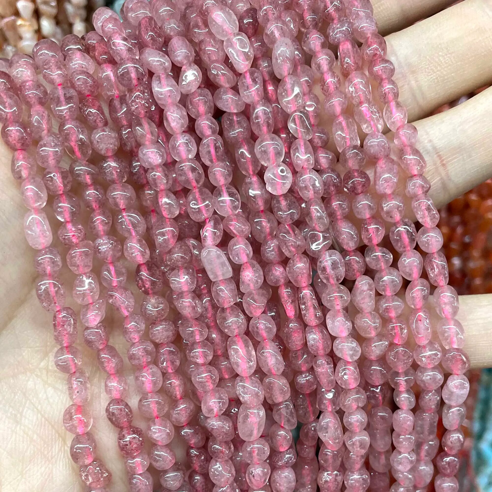 Бусины из клубничного кварца розового цвета, 3-5 мм
