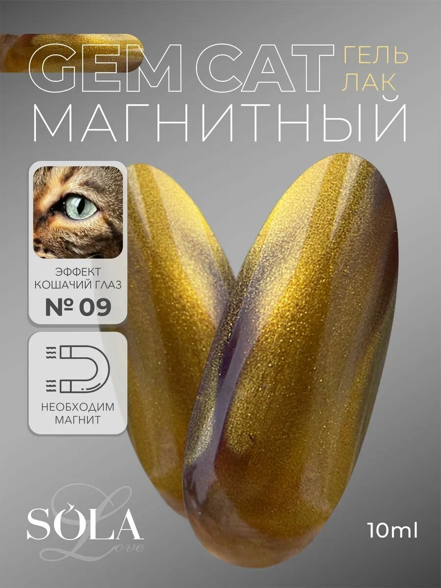 Гель лак кошачий глаз Gem cat 10 мл оттенок 09