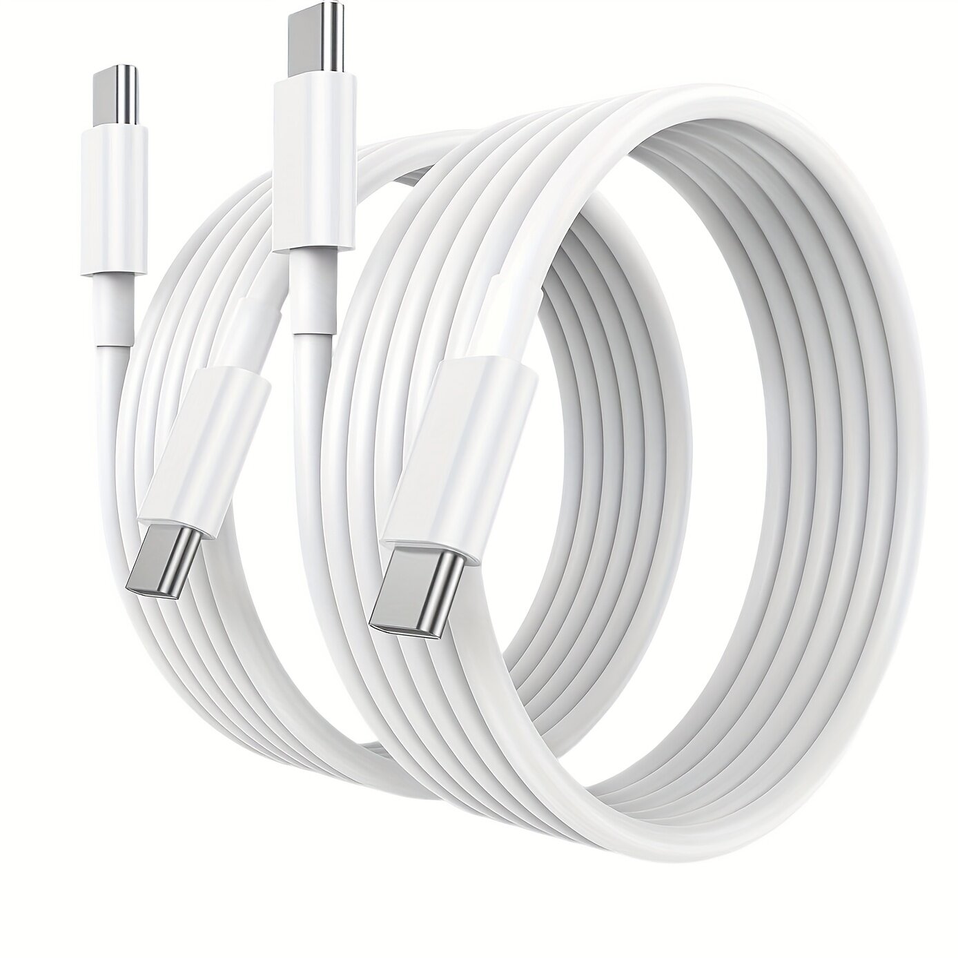 Кабель Type-C to Type-C быстрая зарядка PD 60W, 2 шт, 1 м (39.37 дюйма), белый, для iPhone 16/15 Pro, Samsung Galaxy S22/S22+, S21/S21, Note 20/10, Pixel и других устройств с Type-C