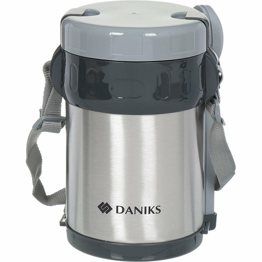 Термос для еды DANIKS, нерж, 2 л, шир. горл, колба нерж, с ложкой и вилкой, серебр, sl-200my 316133