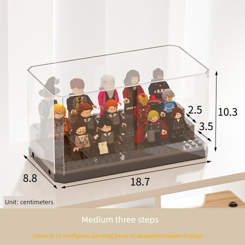 Средний 3-ярусный ящик для хранения минифигурок Lego с защелкой, прозрачный, защищает от пыли, вместимость 8-12 фигур