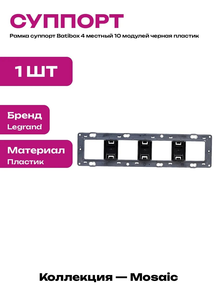 Монтажная рамка на винтах 10 модулей черная пластиковая