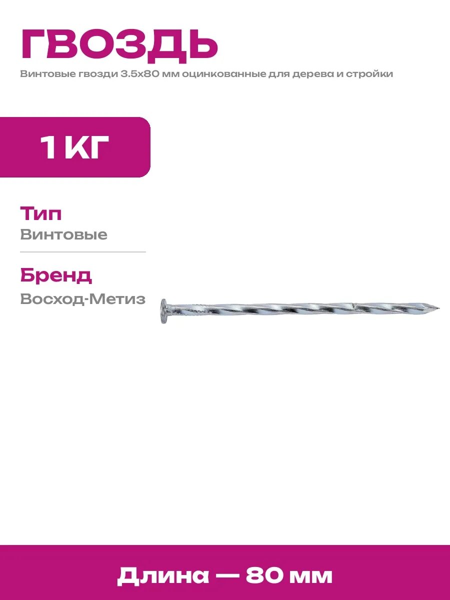 Гвозди винтовые 3.5х80 мм оцинкованные для ремонта и дачи кг