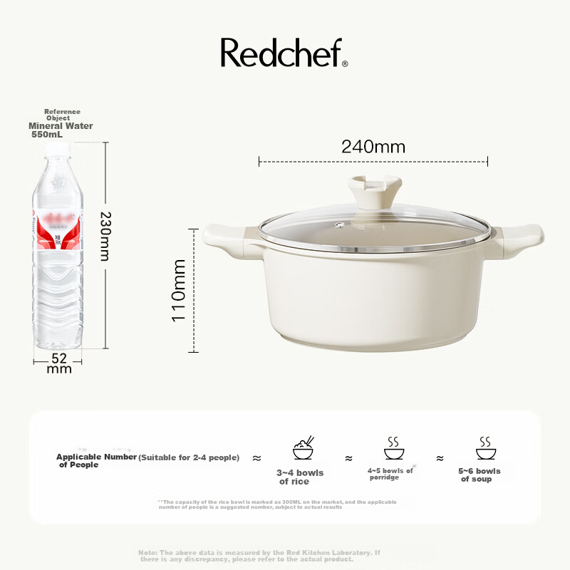 REDCHEF 24 см керамическая кастрюля с двойной ручкой для приготовления супа и каш, совместимая с индукционными и