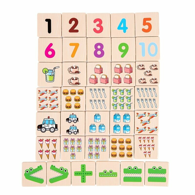 Деревянные счетные блоки Math Buddies с динозаврами и едой, развивающая игра на совпадение, STEM-игрушка для детей 3-6 лет, подарок на день рождения и Рождество