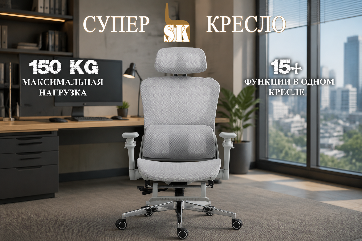 Кресло компьютерное, офисное кресло LS-918G 3D подголовник, 8D подлокотник.