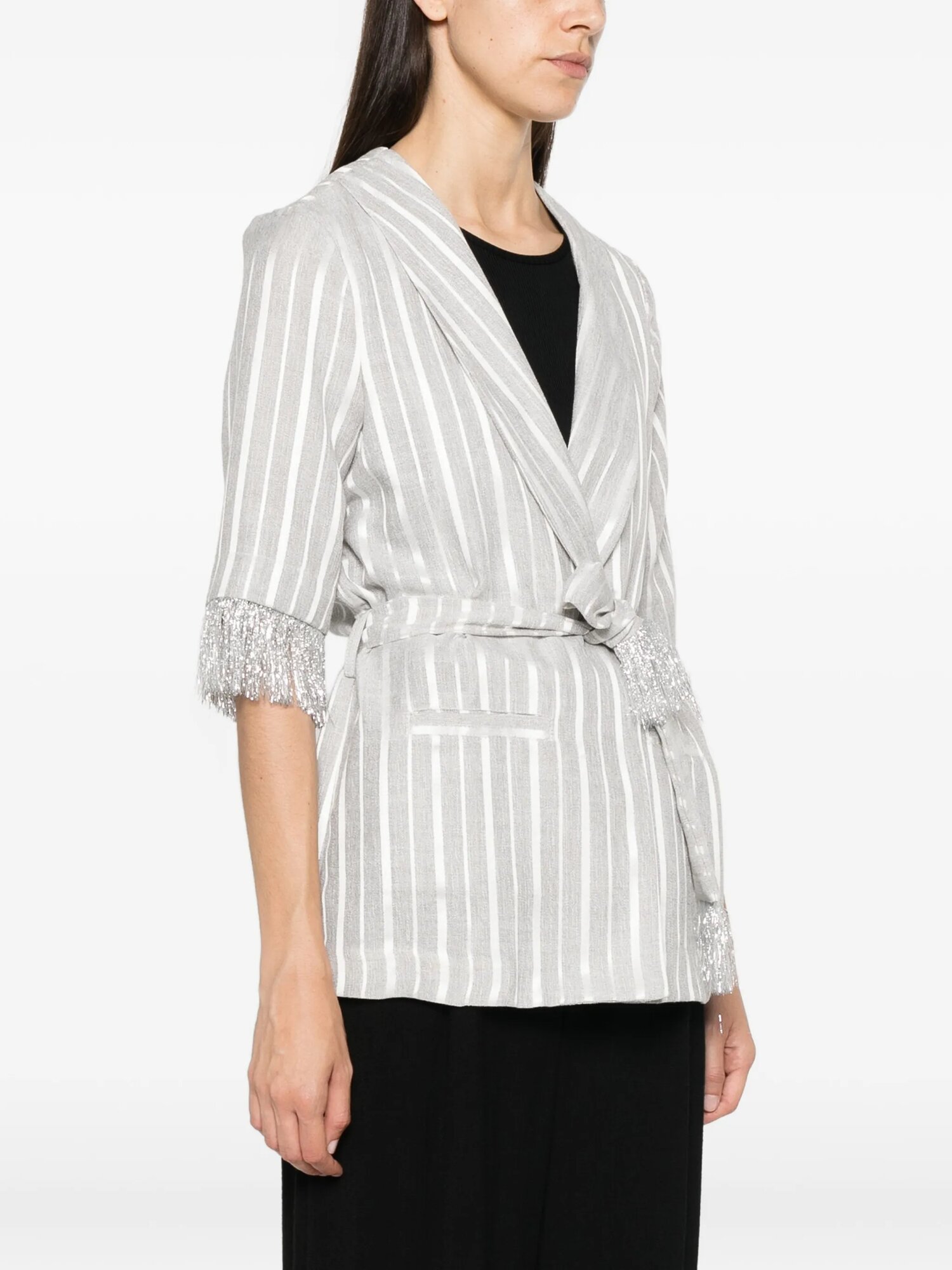 Куртка Marc Ellis Striped fringe-trimmed jacket, размер 42 — фото 1