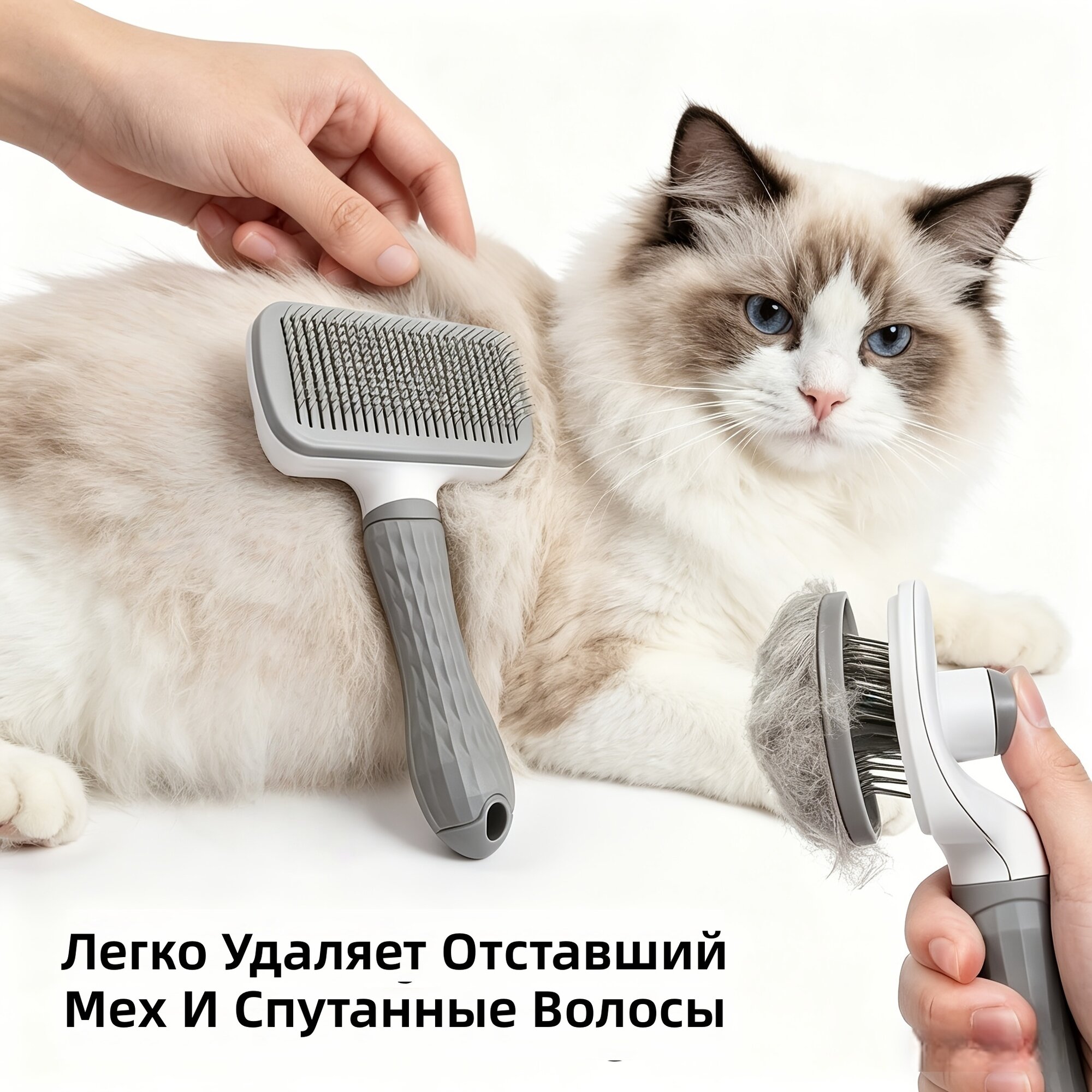Набор расчесок для груминга кошек и собак Set B: самоочищающаяся игольчатая расческа и частая расческа от блох, удаление выпавшей шерсти, подшерстка, блох и вшей, предотвращение спутывания, массажное средство