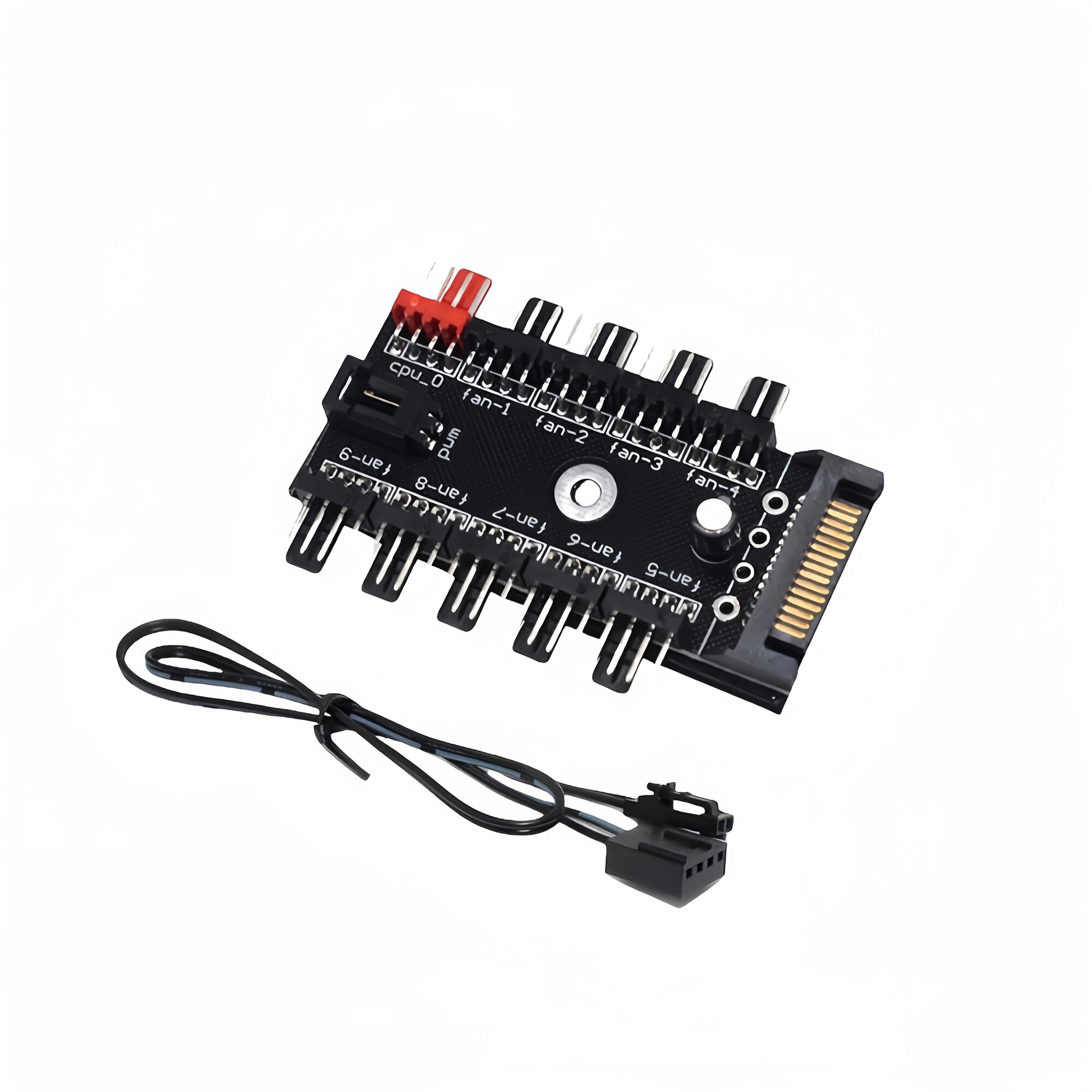 Хаб для вентиляторов на 10 портов, 4-pin PWM, 12V, с термоконтролем, питание через SATA, для компьютерного корпуса