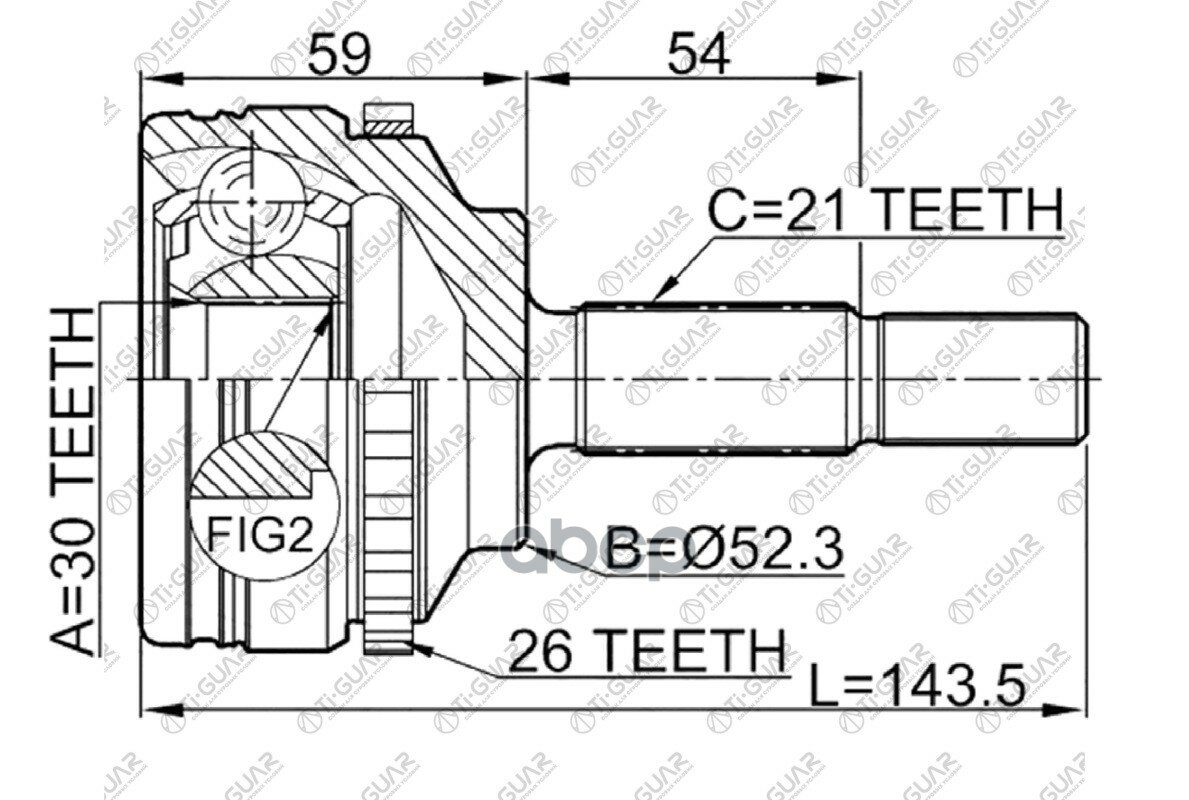 ШРУС наружный /TI-GUAR для RENAULT LOGAN CLIO II 1998-2005, KANGOO 1997-2007 /С ABS /30*52.3*21; TG-8201Z26; 2410LOGA26 32308.