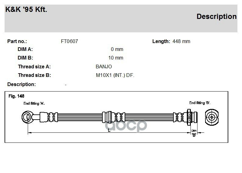 FT0607 K&K Тормозной шланг K&K арт. FT0607