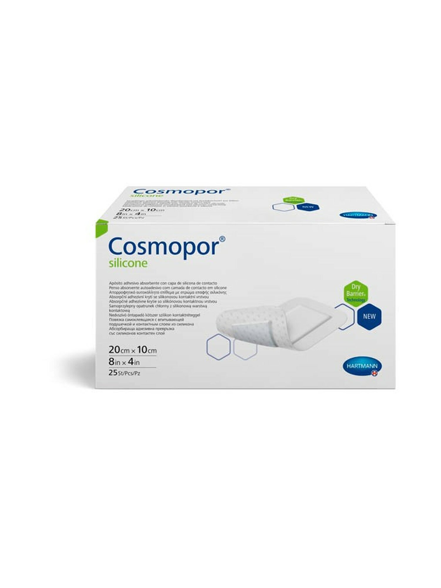 Повязка пластырного типа впитывающая С контактным слоем из силикона COSMOPOR SILICONE/космопор силикон 20Х10СМ N25