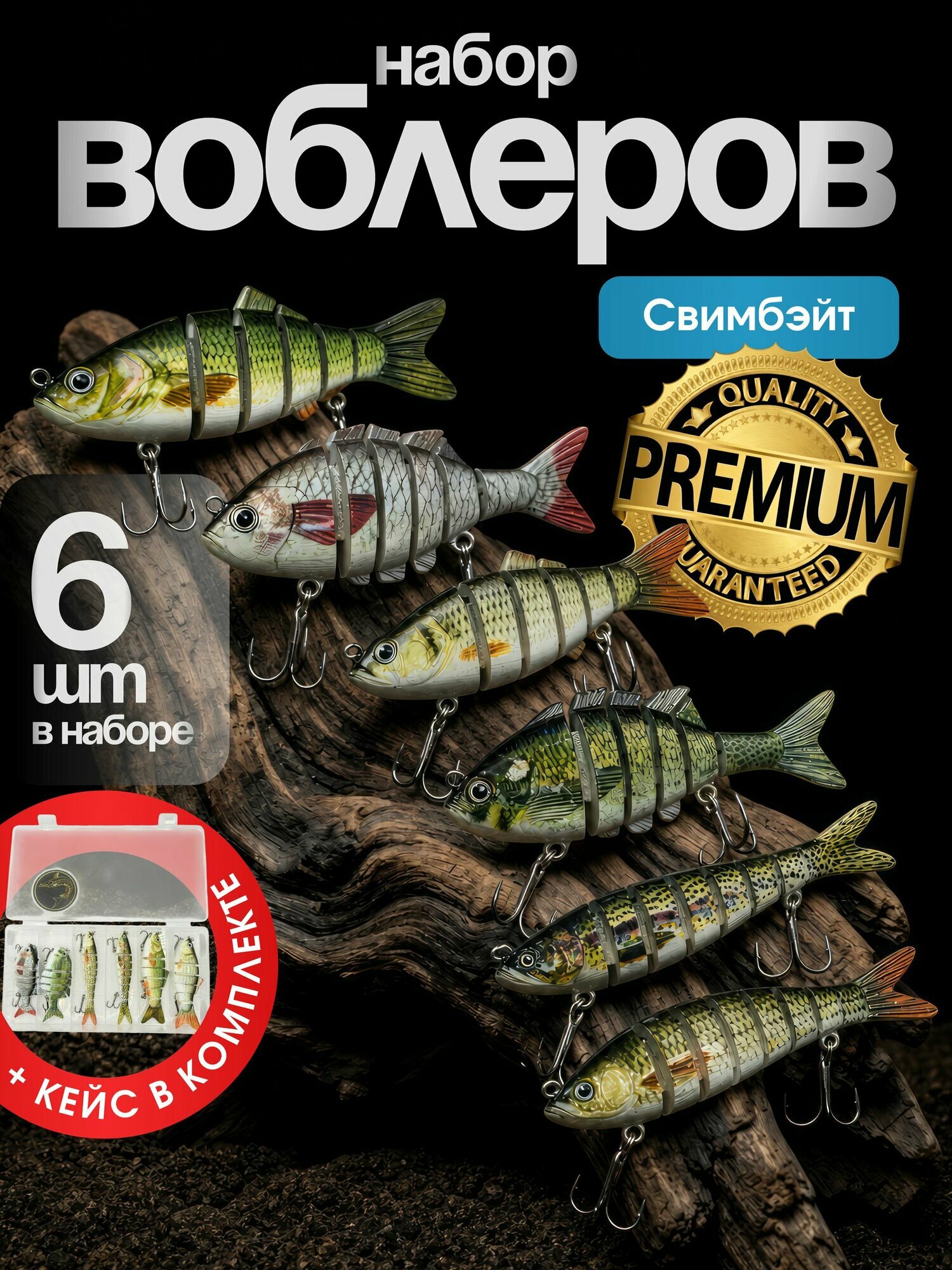 Набор рыболовных воблеров для рыбалки: Суспендер Свимбейт 6 шт. + кейс
