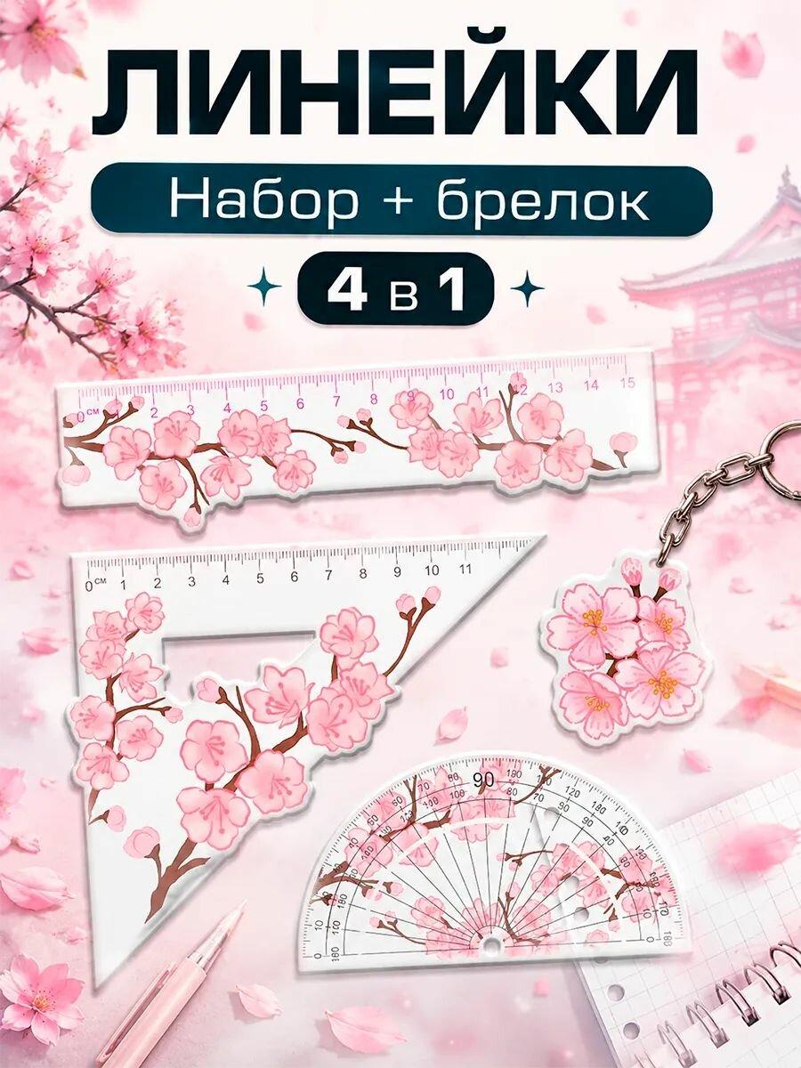 Канцелярия для школы набор линеек Сакура