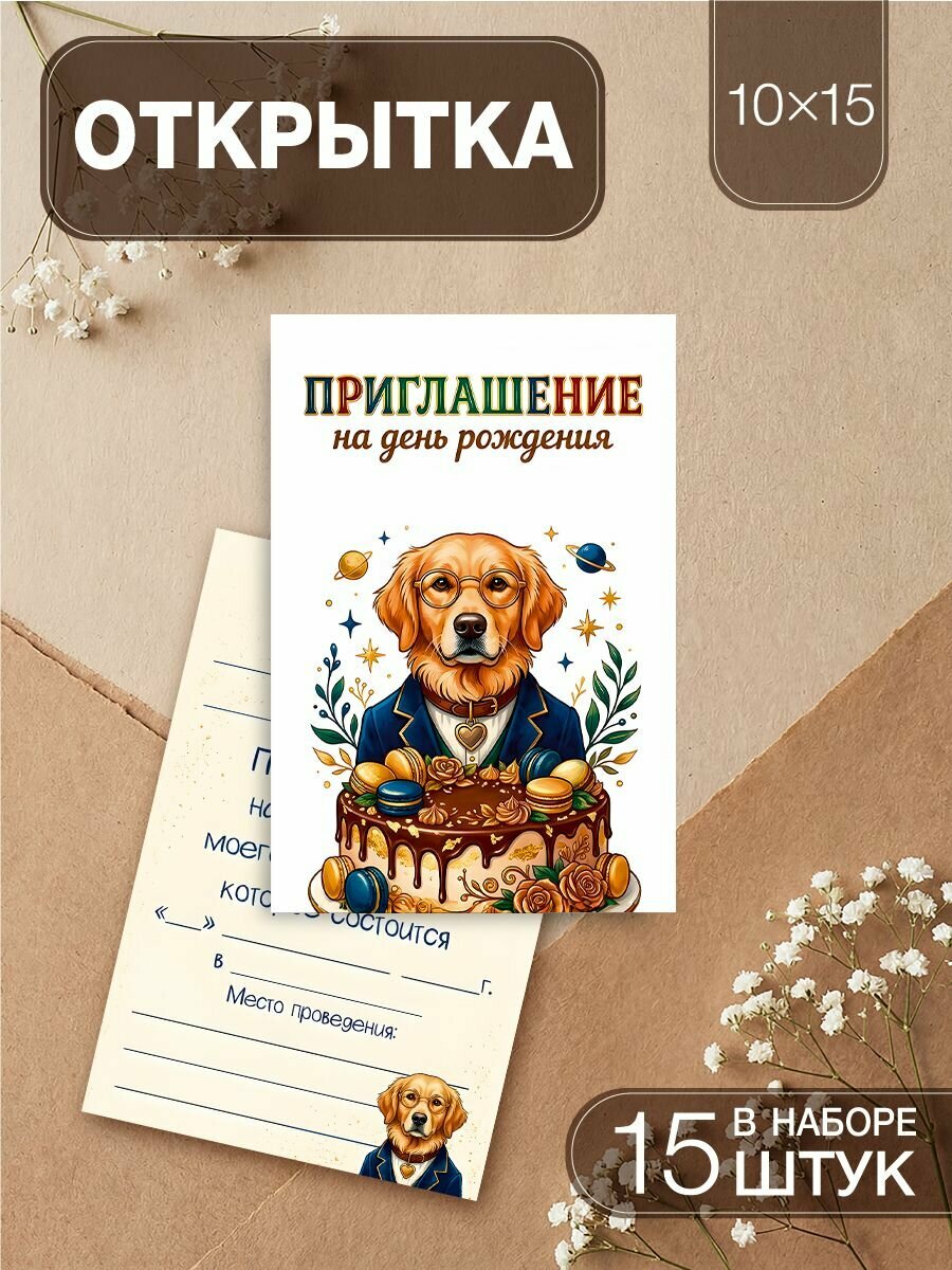 Приглашение на день рождения 15 шт 10х15 см