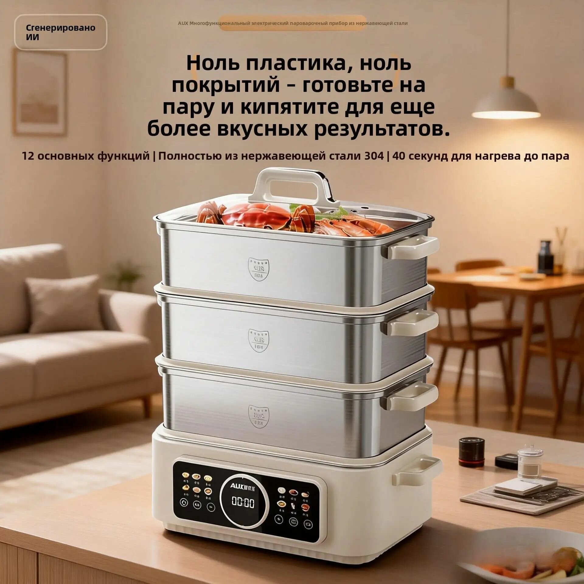Пароварка электрическая A#1007003533685, розовый