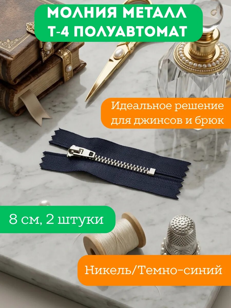 Молния для джинс 8 см Т4 металлическая, 2 шт