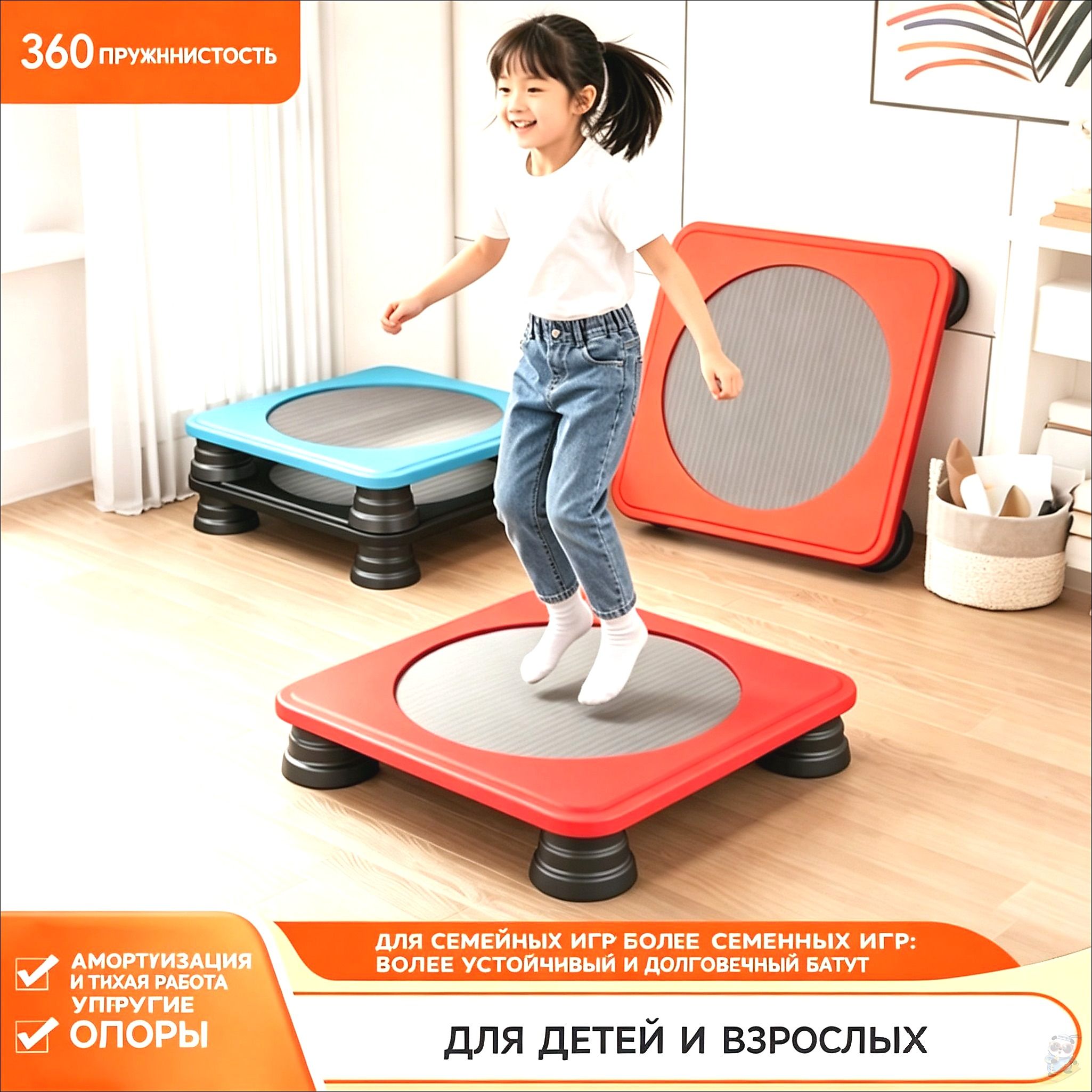 Мини-батут для детей дома, амортизирующий и тихий