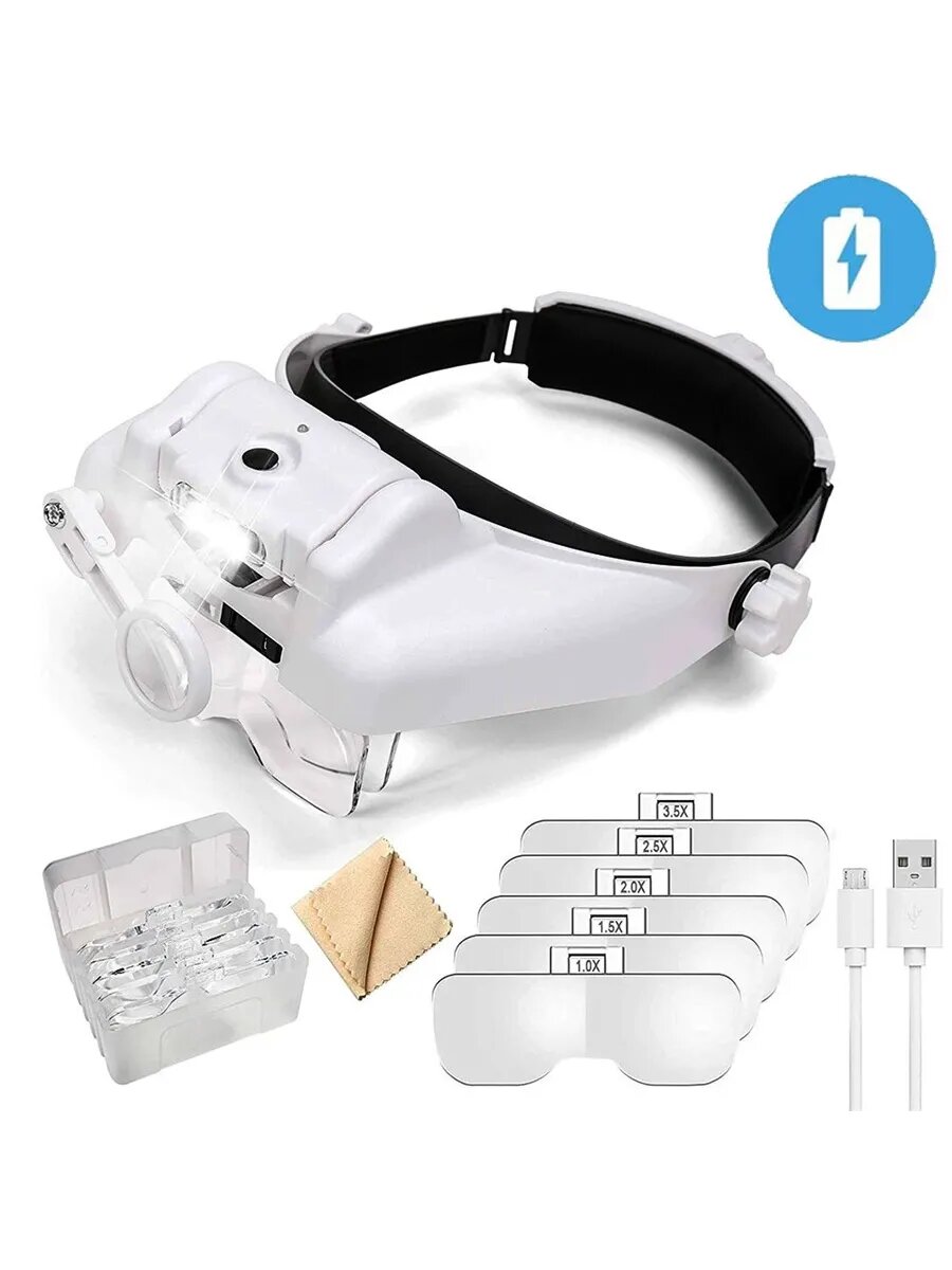 Налобная лупа с LED подсветкой | Очки увеличение USB