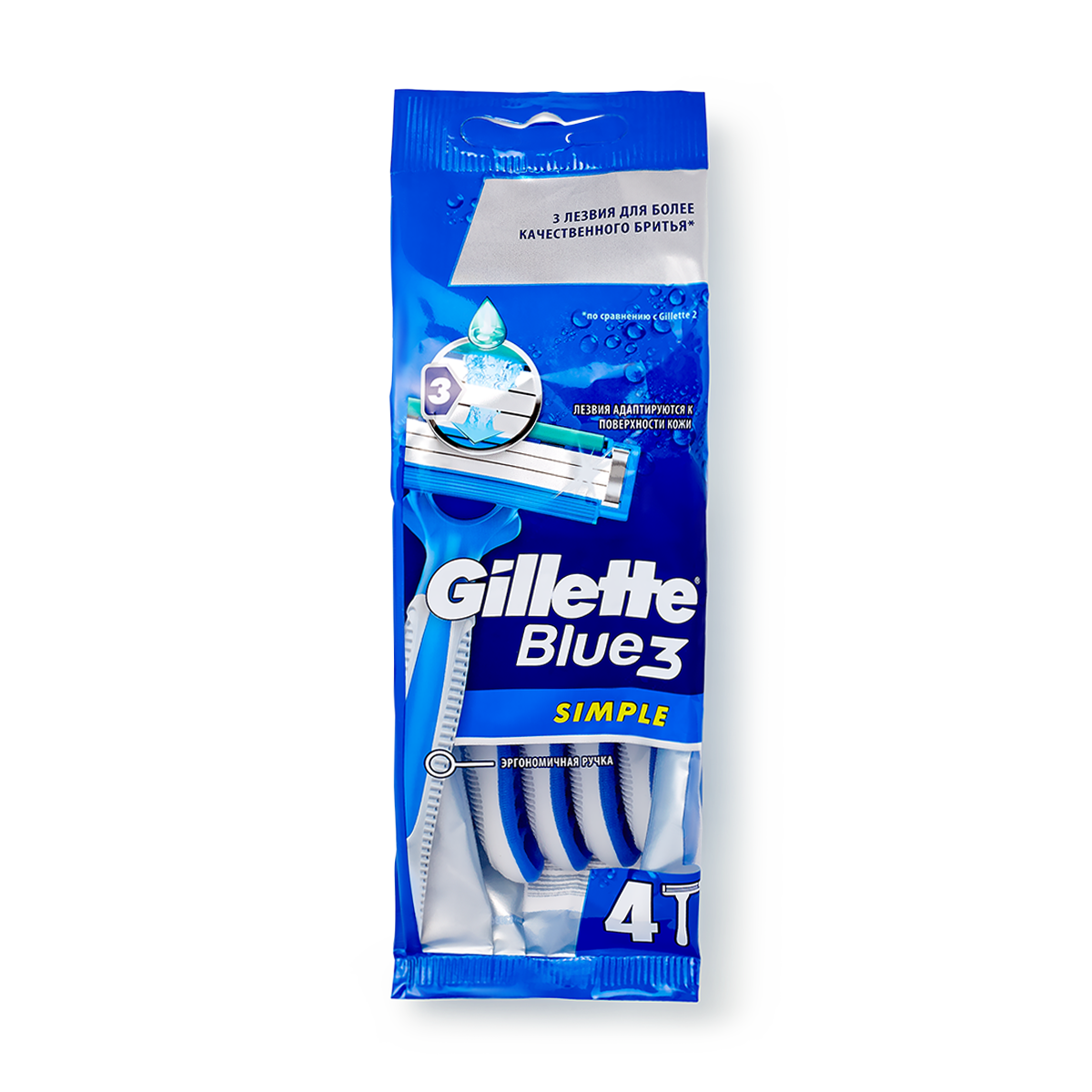 Станок бритвенный Gillette Blue Simple, синий, 3 лезвия, 4 шт
