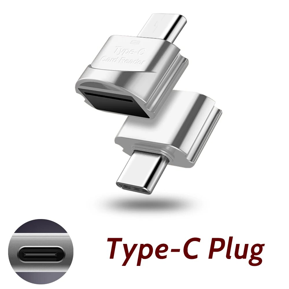 Устройство чтения карт памяти Micro Usb OTG TF Type C на Micro-SD, TF адаптер Mini Silver Type C