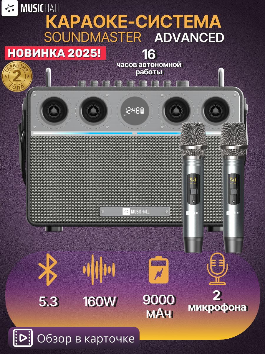 Профессиональная беспроводная караоке-система SoundMaster Advanced с 2 микрофонами и Bluetooth