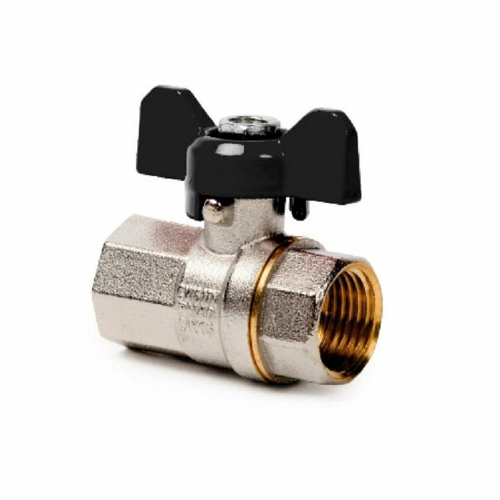 Кран для воды РосТурПласт 1/2 дюйма, г-г, ручка-бабочка, PN40, хромированный запорный механизм для инженерной сантехники