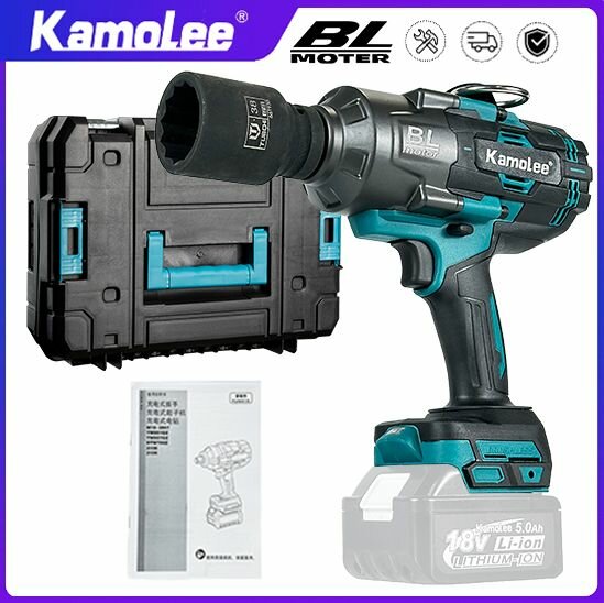 Kamolee 3100Nm Портативный ручной электрический ударный гайковерт с высоким крутящим моментом (торцевой ключ 1*38 мм, пластиковая коробка)