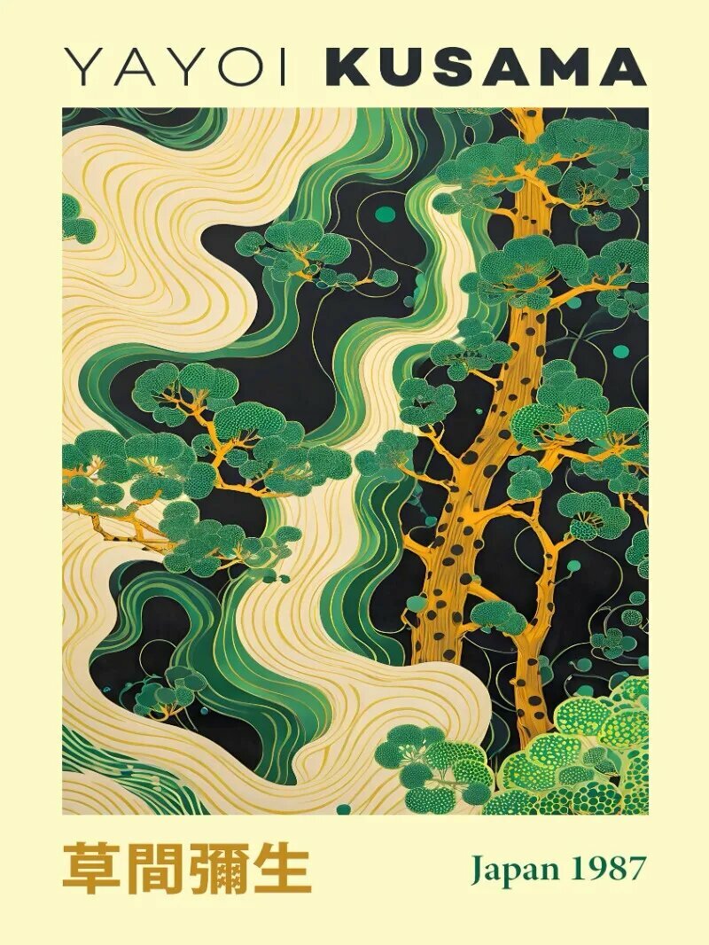 Yayoi Kusama Canvas Painting Japanese Abstract Artwork Posters Prints Canvas Painting Wall Art Picture Living Room Home Decor, 1, 50X70cm Unframed