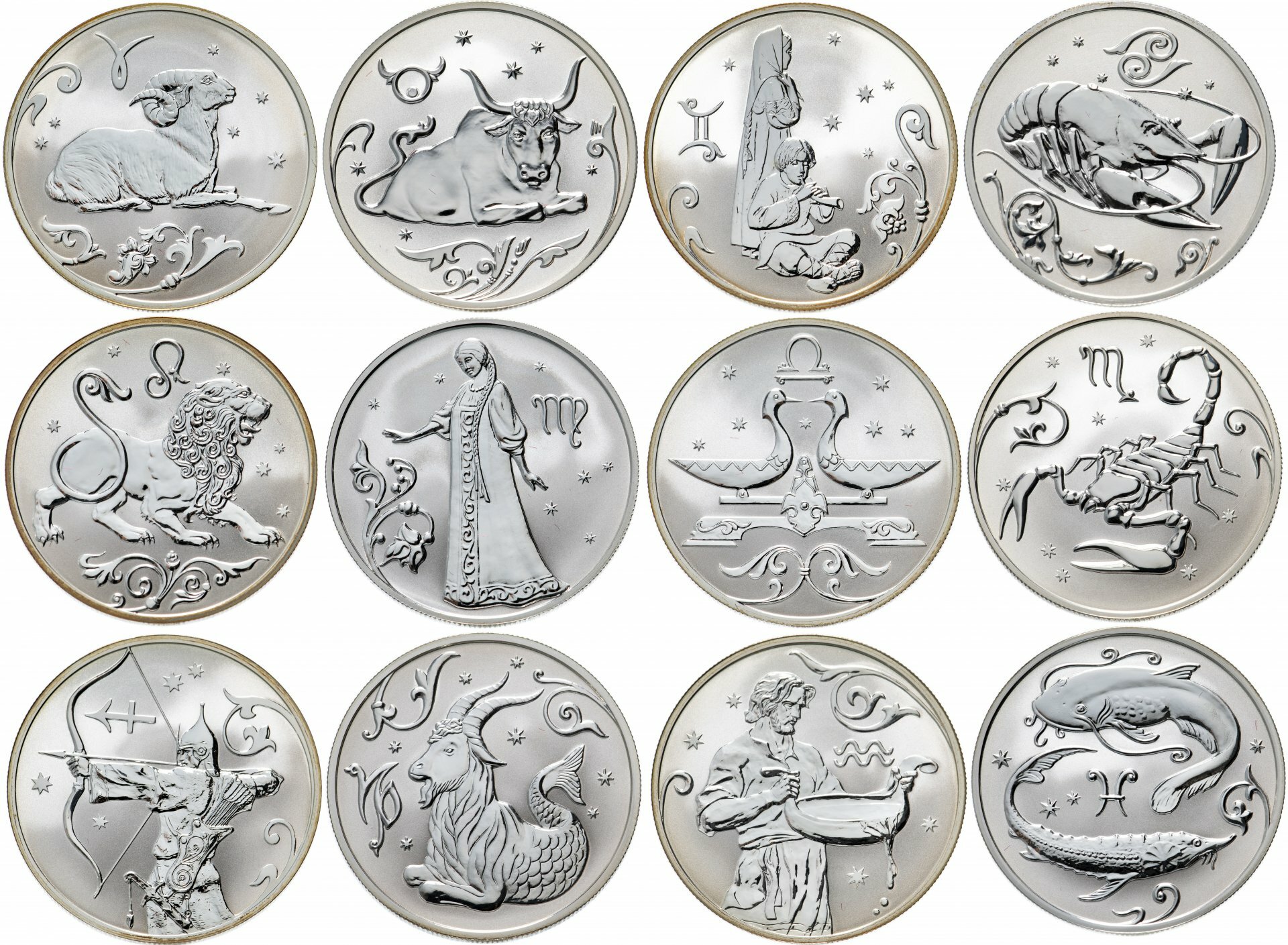 2 рубля 2005 Proof Полный набор 12 монет "Знаки Зодиака", Серебро 925