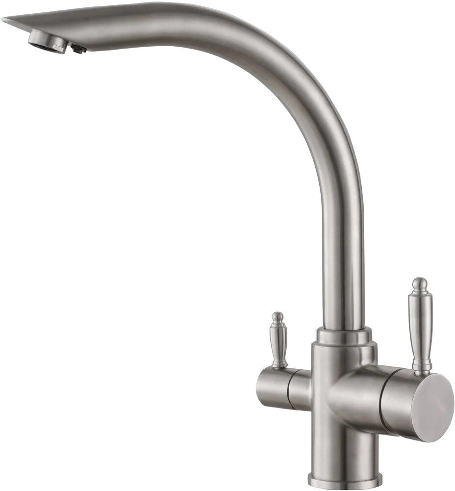 Смеситель для кухни Rush MS9035-32 с краном для питьевой воды, с поворотным изливом, глянцевый, однорычажный, сатин, нержавеющая сталь, с керамическим картриджем
