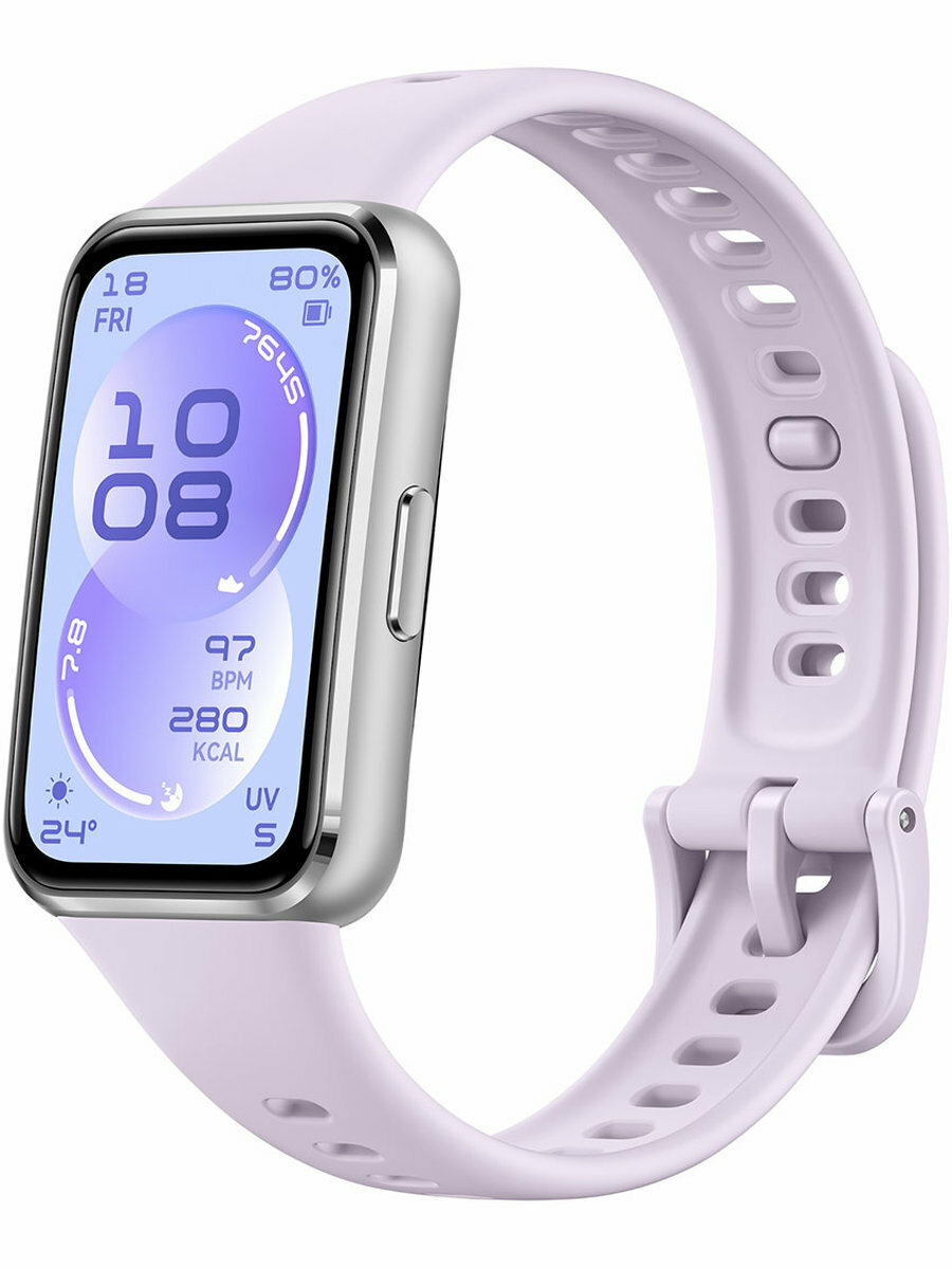 Умные часы HUAWEI Band 11 алюминевые серебристые, с фиолетовым ремешком